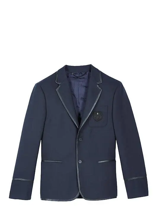 The Kooples Contrast-trim Regular-fit Single-breasted Wool-blend Blazer - Dark Navy