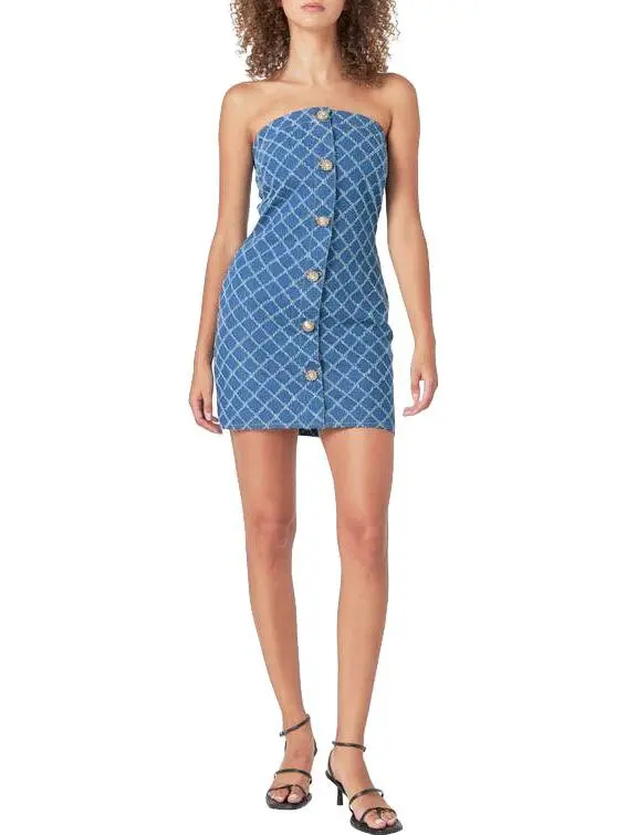Endless Rose Distressed Button Front Minidress - Denim