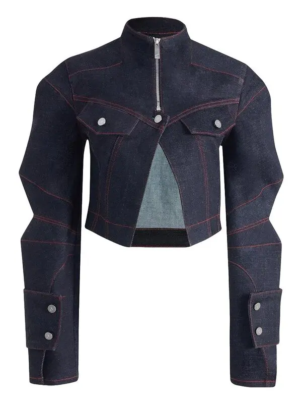 JENDUE Davidson Cropped Denim Jacket - Deep Blue