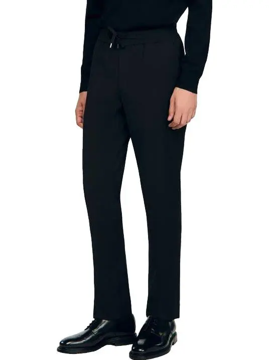 Sandro Straight-leg Trousers With Elasticated Waist - Black