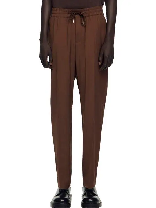 Sandro Straight-leg Trousers With Elasticated Waist - Chocolate