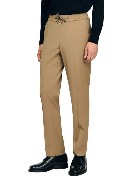 Sandro Straight-leg Trousers With Elasticated Waist - Dark Sand