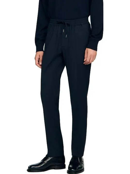 Sandro Elasticated Straight-leg Trousers - Navy Blue