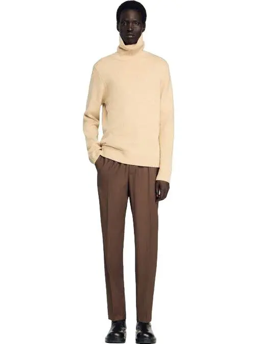 Sandro Elasticated Straight-leg Trousers - Tobacco Brown