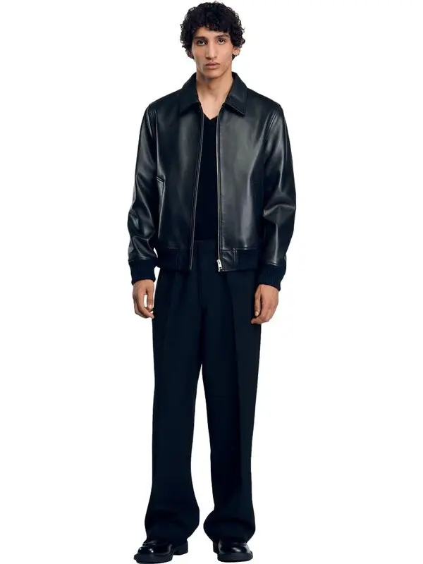 Sandro Plain Leather Jacket - Black