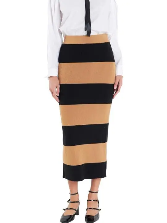 English Factory Stripe Knit Skirt - Camel/black