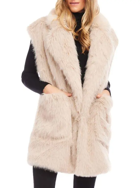 Karen Kane Faux Fur Longline Vest - Stone