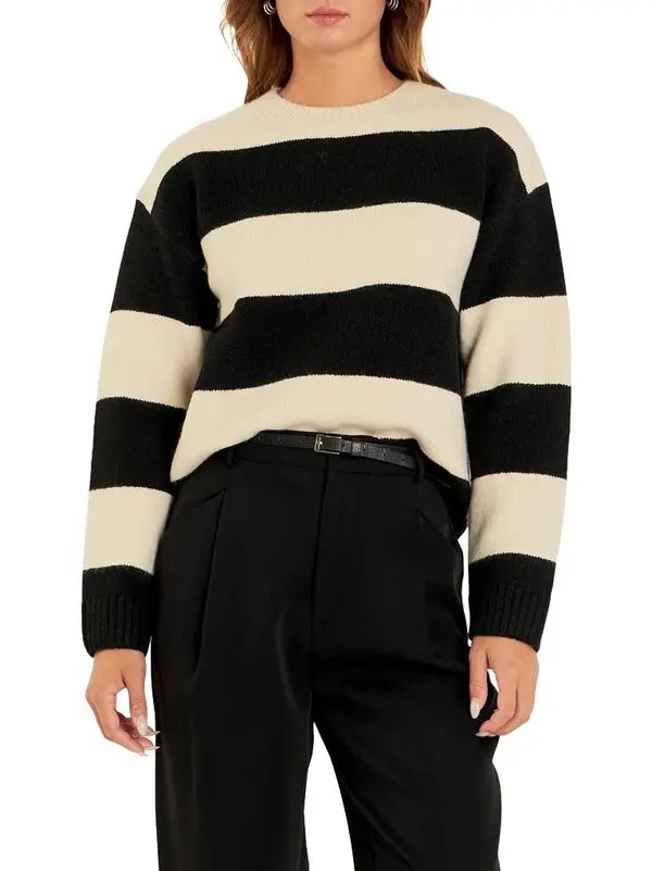 English Factory Bold Stripe Crewneck Sweater - Cream/ Black