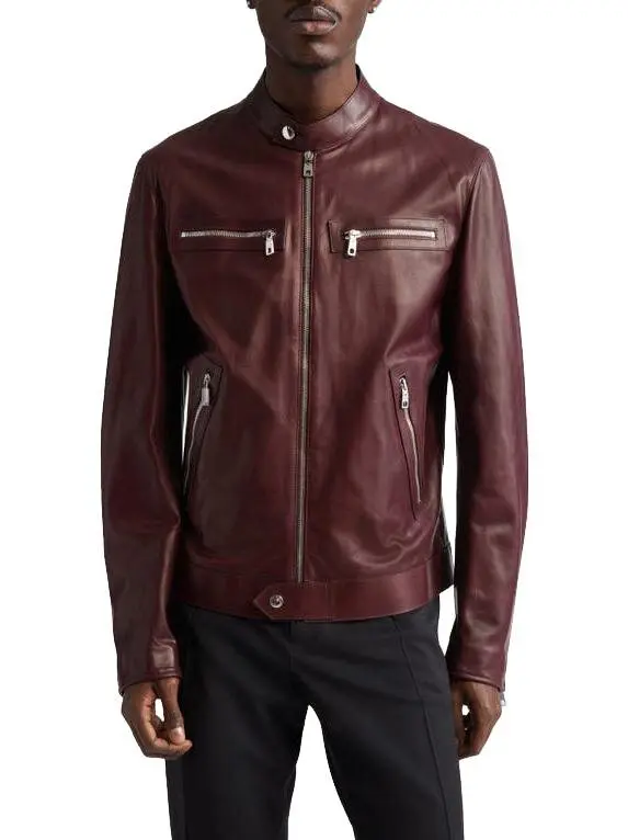 Dolce & Gabbana Leather Biker Jacket - Marrone/ Viola Scuro