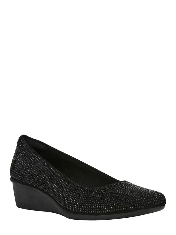 Anne Klein Crystal Embellished Wedge Pumps - Black Crystal