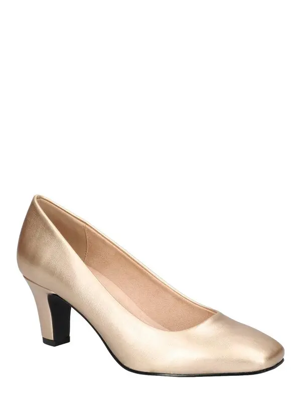 EASY WORKS BY EASY STREET Metallic Leather Pumps With Block Heel - Gold