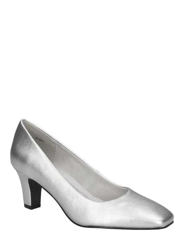 EASY WORKS BY EASY STREET Metallic Leather Pumps With Block Heel - Silver