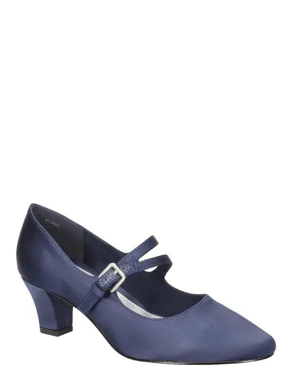 EASY WORKS BY EASY STREET Meryl Mary Jane Pump - Navy Satin