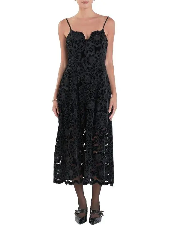Endless Rose Velvet Lace Midi Dress - Black