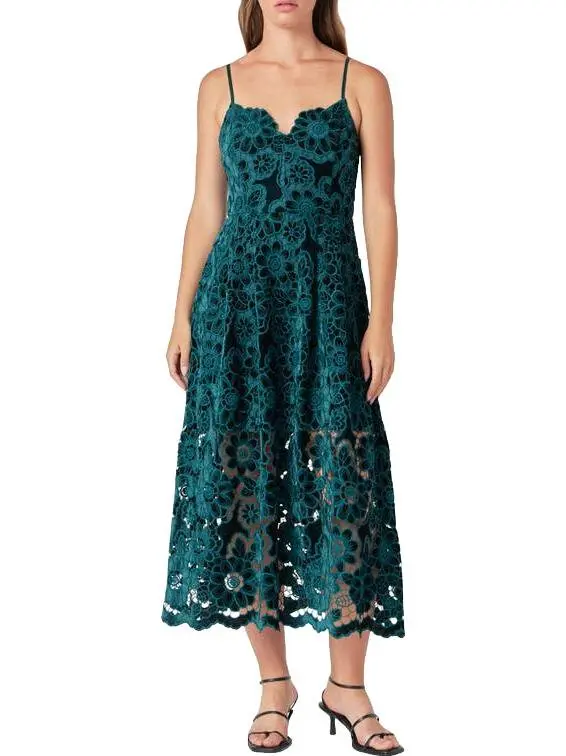Endless Rose Velvet Lace Midi Dress - Emerald