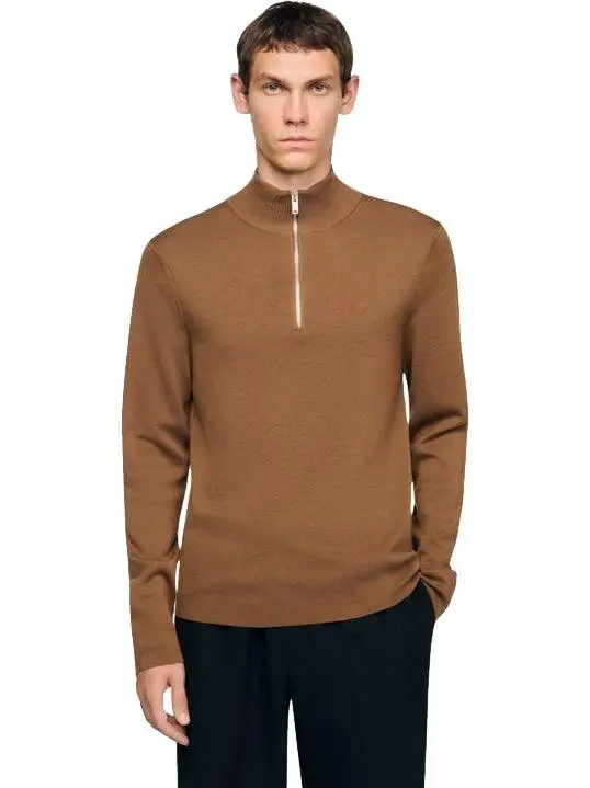 Sandro Wool Zip-up Sweater - Beige