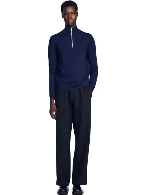 Sandro Wool Zip-up Sweater - Midnight Blue
