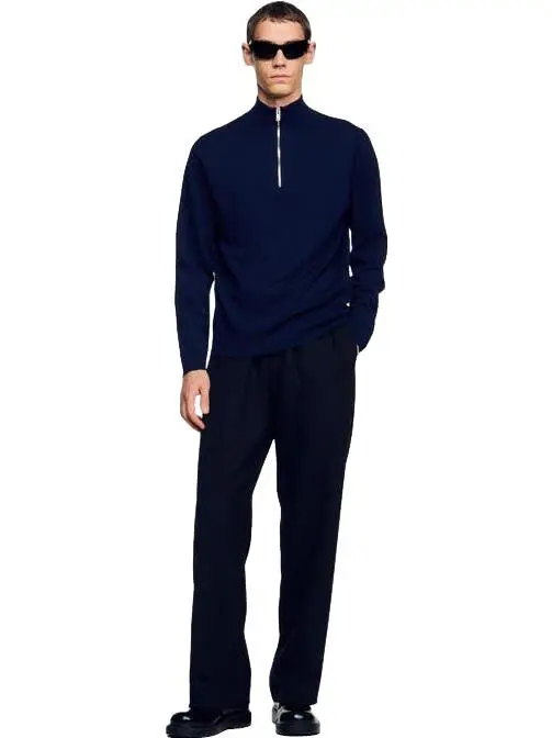 Sandro Wool Zip-up Sweater - Blue