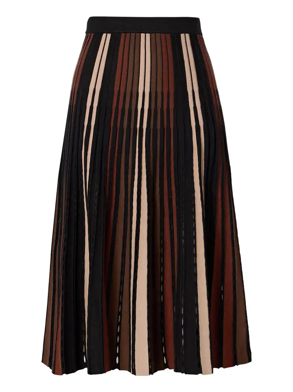 Diane Von Furstenberg Tribeca Cutout Pleated Striped Ribbed-knit Midi Skirt - Brown
