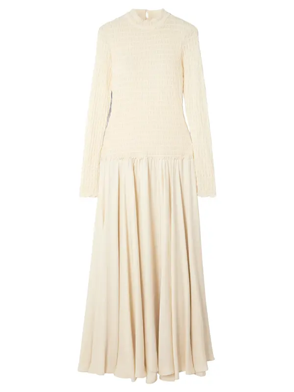 SIEDRES Feja Open-back Shirred Midi Dress - Ecru