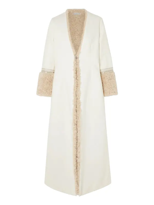 ABADIA Naila Embellished Cotton-blend Coat - Cream