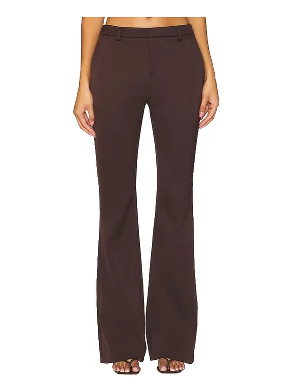 SEROYA Elvira Heavy Satin Flare Trouser - Ash Brown