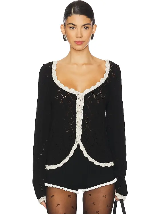 Free People Adelene Cardigan - Black Cream Combo