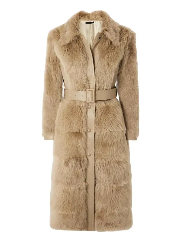 TOM FORD Leather-trimmed Shearling Coat - Neutrals
