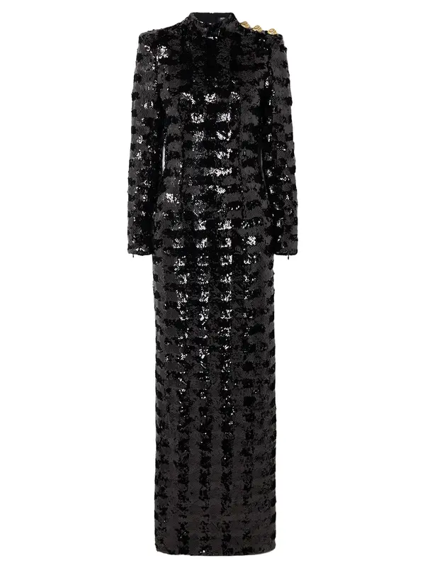 Balmain Open-back Embellished Sequined Maxi Dress - Black