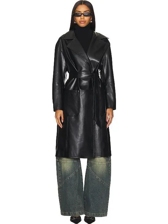 ALL THE WAYS Faux Leather Trench Coat - Black