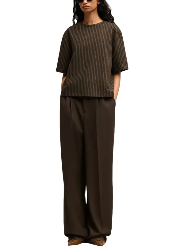 Ami Striped Wool Top - Brown