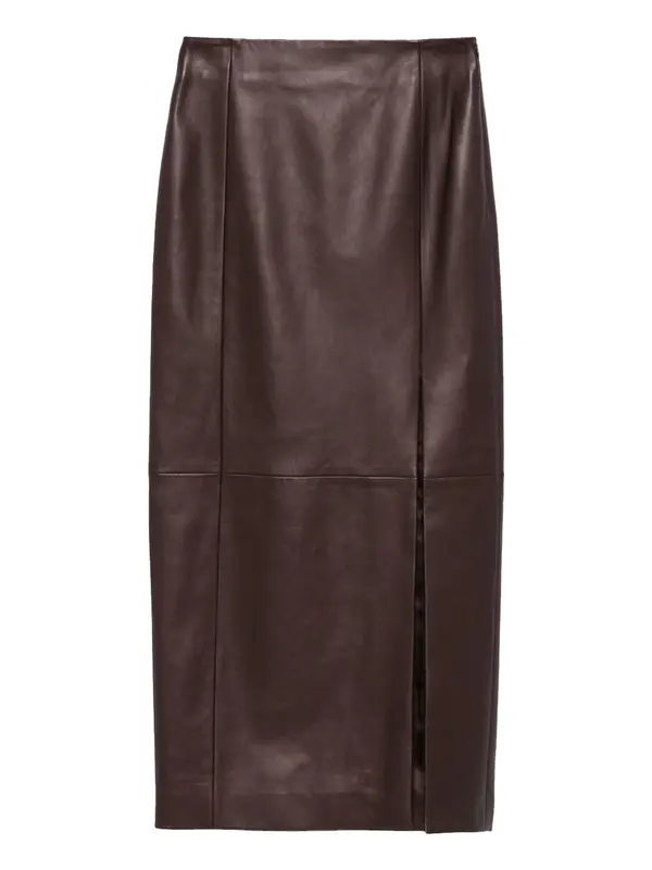 Kiton Leather Midi Skirt - Brown