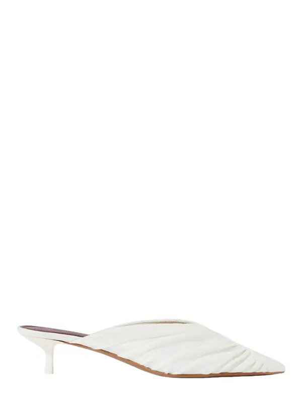 NEOUS Maia Velvet-trimmed Ruched Cady Mules - Ivory