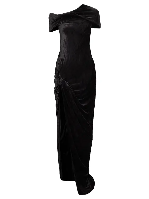 Rick Owens Lola One-shoulder Crushed-velvet Maxi Dress - Black
