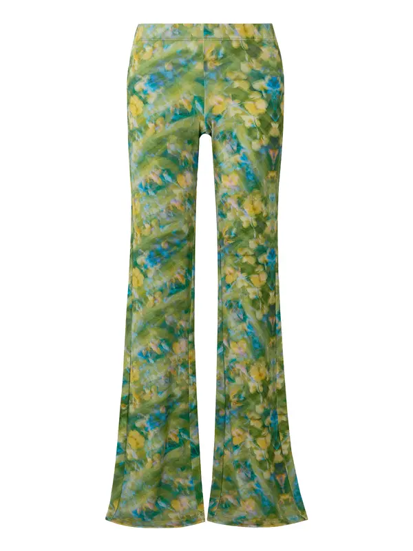 SIEDRES Floral-print Stretch-jersey Flared Pants - Green