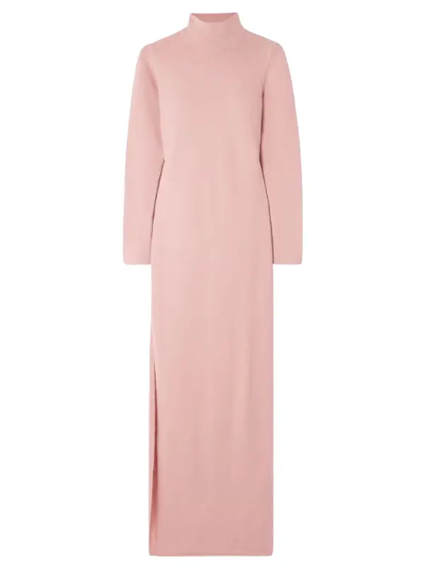 SIEDRES Embroidered Stretch-knit Turtleneck Maxi Dress - Pink