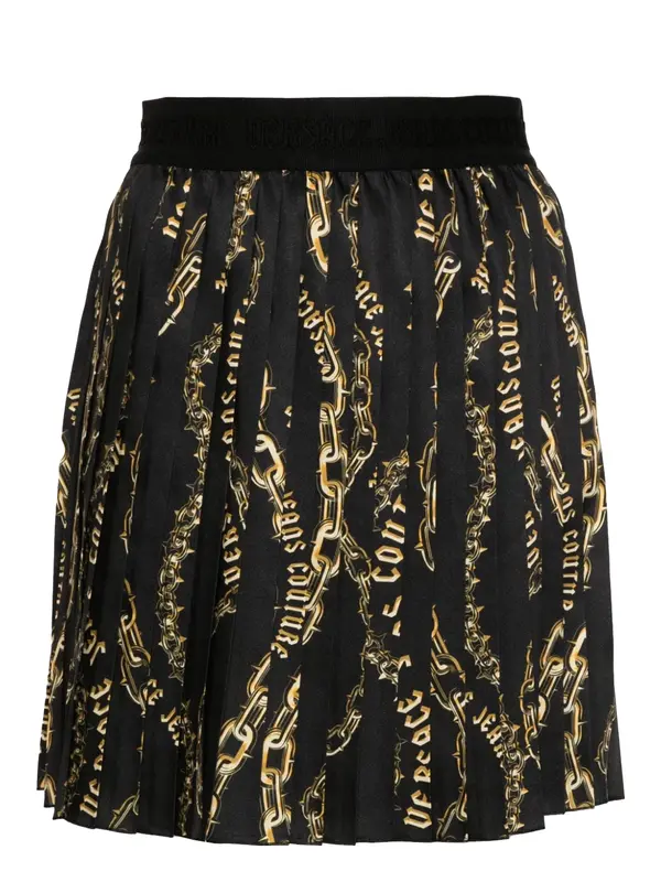 Versace Chain Couture-print Pleated Skirt - Black