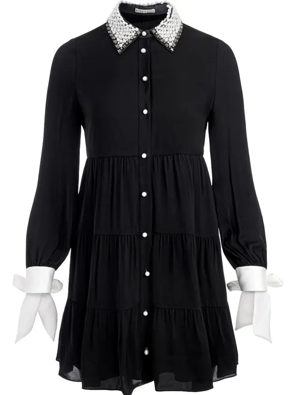 Alice + Olivia Meeko Embellished-collar Mini Shirt Dress - Black