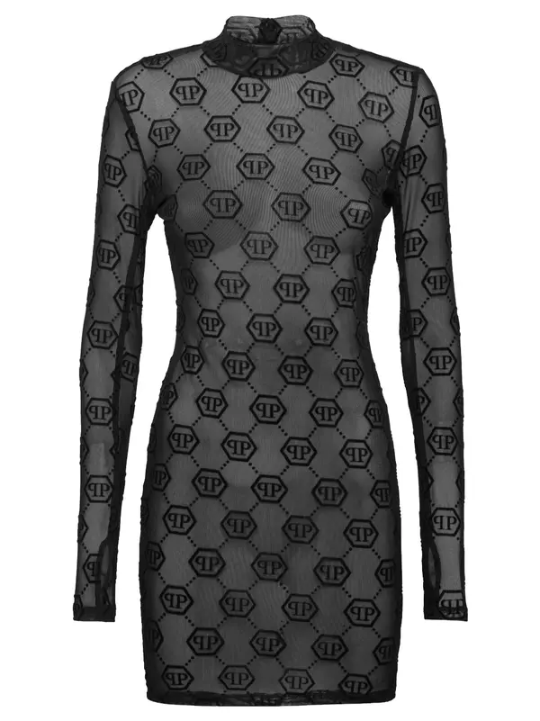 Philipp Plein Monogram Tulle Dress - Black