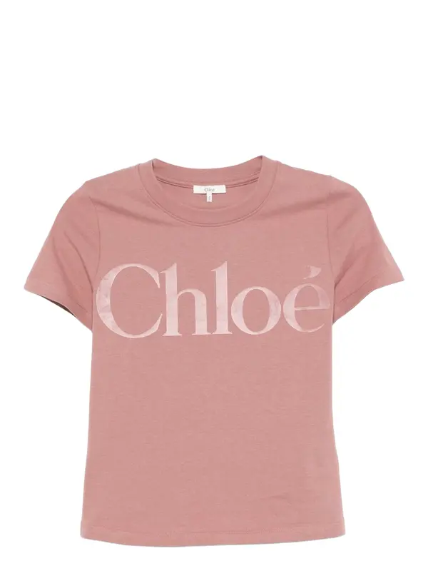 Chloé Flocked-logo T-shirt - Pink