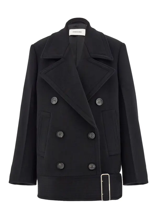 FERRAGAMO Brushed-finish Pea Coat - Black