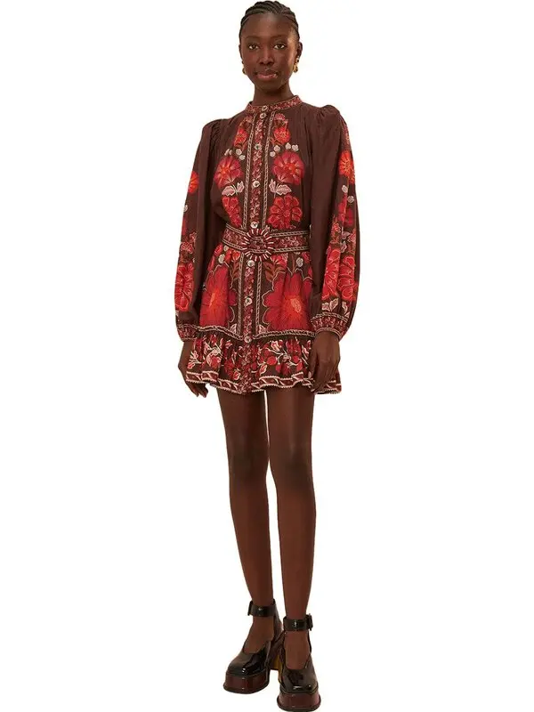 Farm Rio Gigi Tapestry Mini Dress - Gigi Tapestry Brown