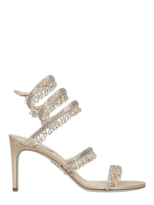 Rene Caovilla Chandelier Bead-embellished Leather Heeled Sandals - Beige Oth