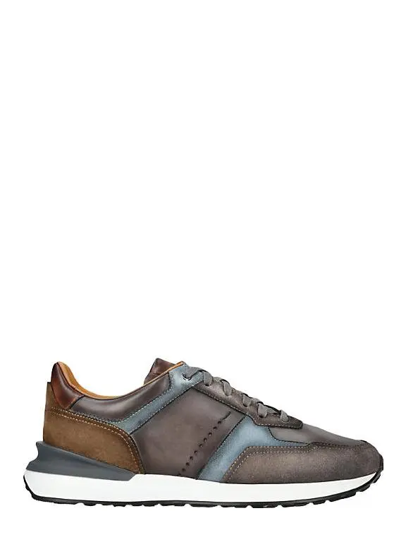Magnanni Xl Grafton Leather And Suede Low-top Trainers - Grey/other