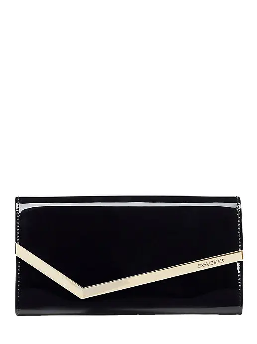 JIMMY CHOO Emmie Patent-leather Clutch - Black/light Gold