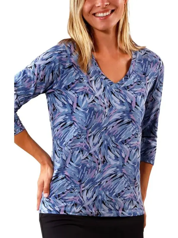 UV SKINZ 3/4 Sleeve V-neck Tee - Brushstrokes