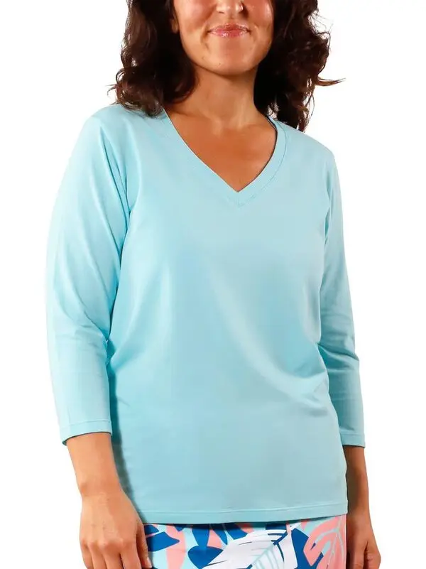 UV SKINZ 3/4 Sleeve V-neck Tee - Glacier
