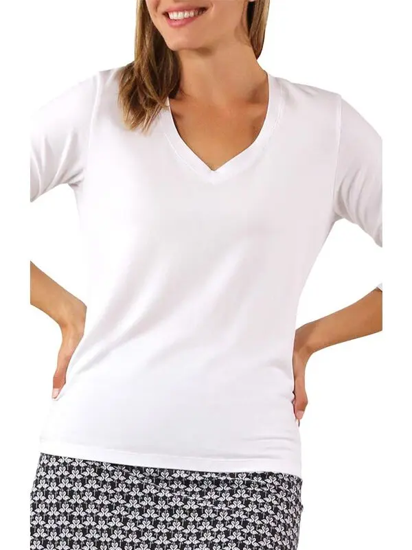 UV SKINZ 3/4 Sleeve V-neck Tee - White