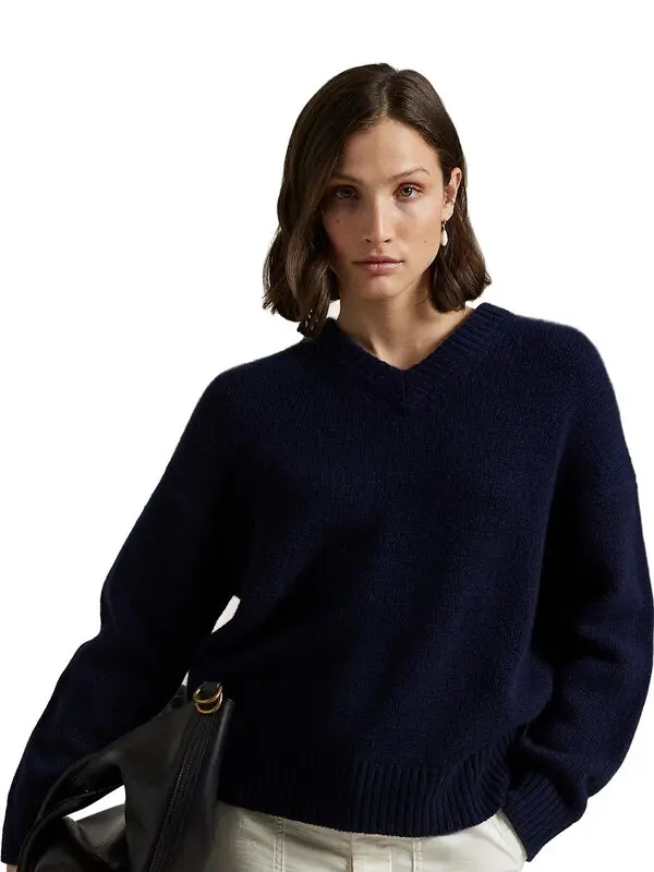 Ralph Lauren Cashmere High V-neck Sweater - Hunter Navy