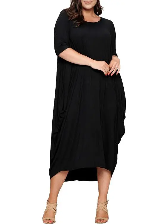 L I V D Evelyn Bubble Hem Jersey Midi Dress - Black